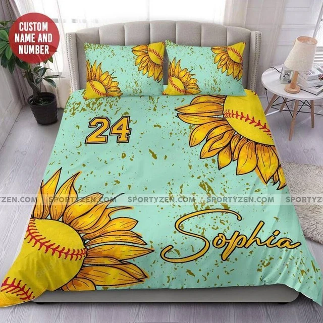 SUNFLOWER SOFTBALL CUSTOM With Your Name Quilt Duvet Cover Set Single ...