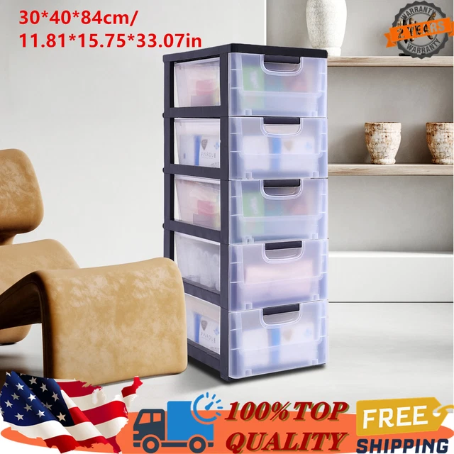 LARGE STACKABLE STORAGE Cabinet Transparent Dress Organizer 5 Drawers ...
