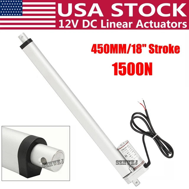 18& LINEAR ACTUATOR DC 12V Heavy Duty 18Inch Stroke 330 Pound Max Lift ...