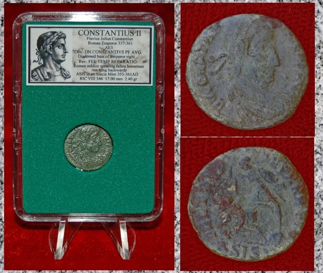 ANCIENT ROMAN EMPIRE Coin CONSTANTIUS II Roman Soldier Spearing Fallen ...