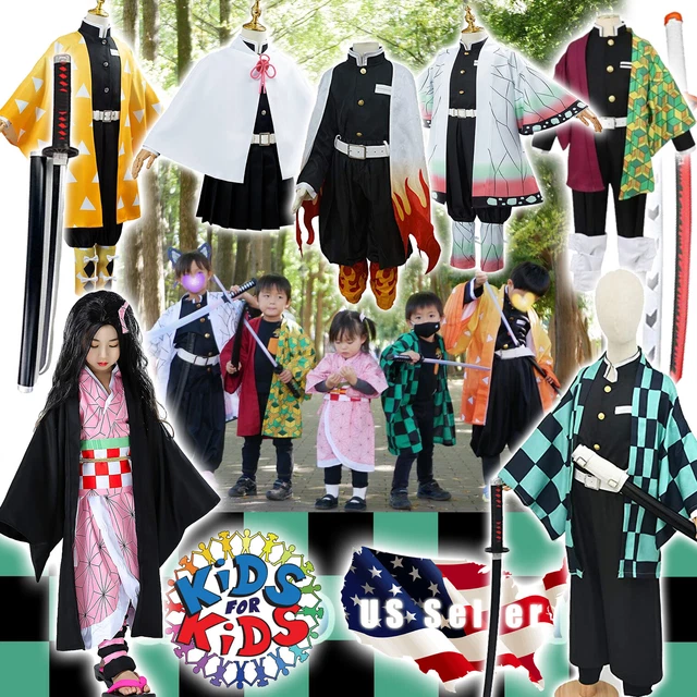 DEMON SLAYER COSPLAY Kids Kimetsu No Yaiba Outfits Girls Boys Sword Wig ...