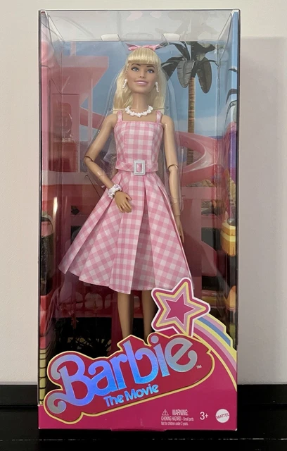 BARBIE THE MOVIE Margot Robbie Doll Pink White Gingham Dress NEW SHIPS ...