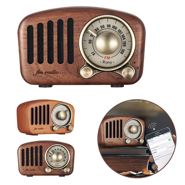 VINTAGE RETRO STYLE Walnut Wooden Mini FM Radio, Bluetooth Classic 5.0 ...