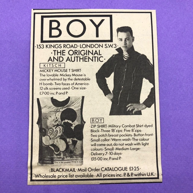 BOY KINGS ROAD Chelsea 1981 Zip Kitsch Shirts Advert Cutting £3.25 ...