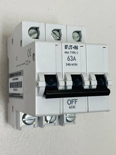 EATON 63A TYPE C Triple Pole Circuit Breaker 63 Amp MCB ~ MEM 633MB3 633MC 633C £224.94 ...