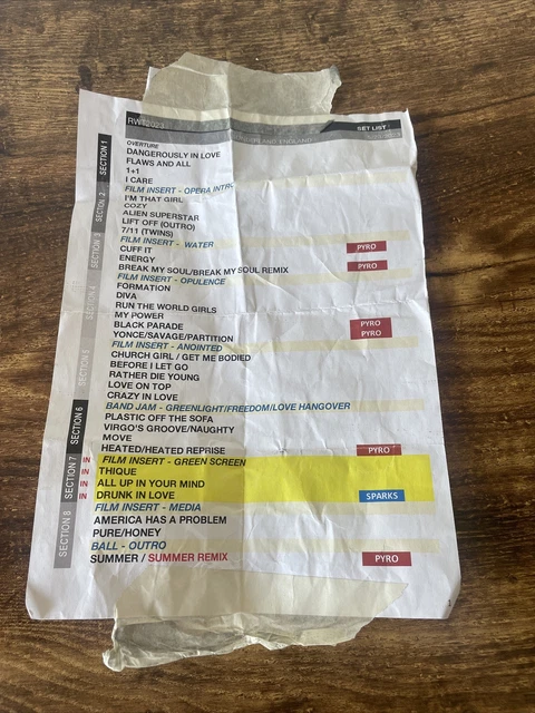 BEYONCÉ SET LIST Sunderland Gig 2023 Renaissance World Tour Collectable Fan Keep £100.00 ...