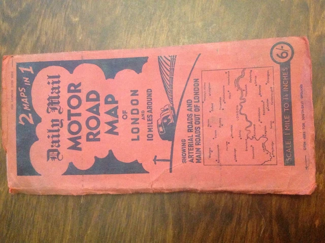 TWO MAPS IN one 6/- Daily Mail Motor Road Map of London & South East ...