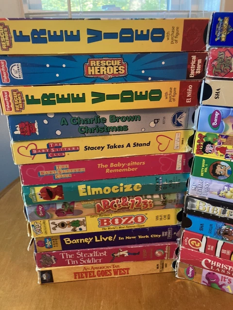 KIDS CARTOON VHS Lot of 24 Barney Bozo Betty Boop Mickey Charlie Brown ...