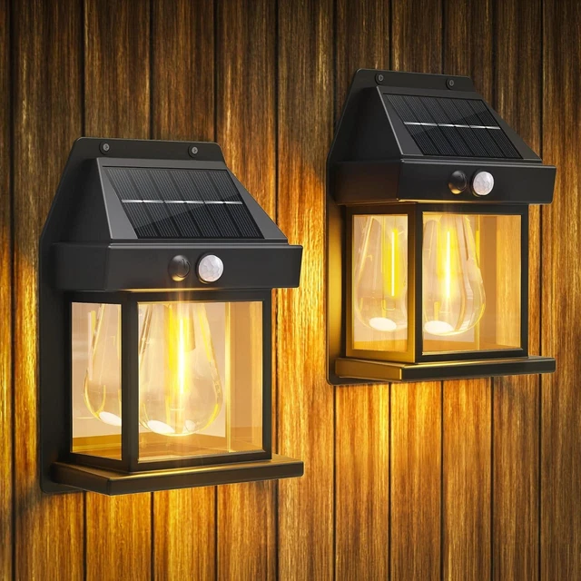 SOLAR LIGHTS OUTDOOR Wall Lights with Motion Sensor Warm White LED IP65 ...