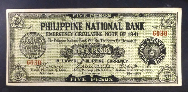 PHILIPPINES BANKNOTE - 10 Pesos 1941 Cebu Emergency Currency $24.50 ...