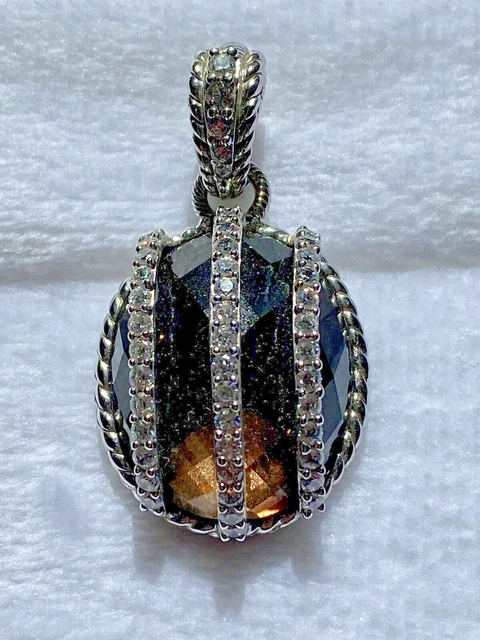 JUDITH RIPKA 925 Sterling Silver Pendant Enhancer Smoky Quartz CZ £117.20 - PicClick UK