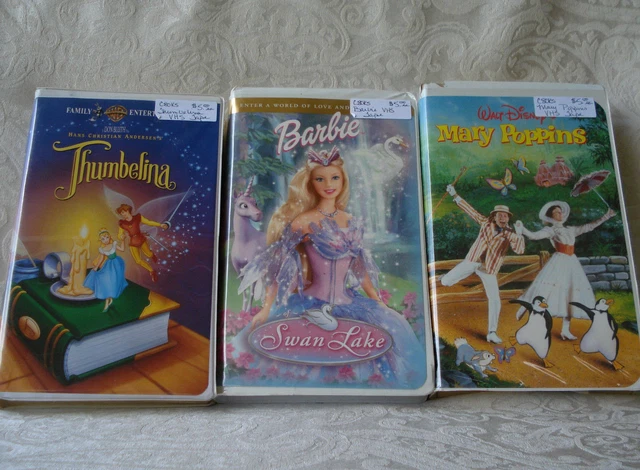 NASTRI VHS PER bambini Thumbelina/Barbie-Swan Lake/Mary Poppins Disney ...