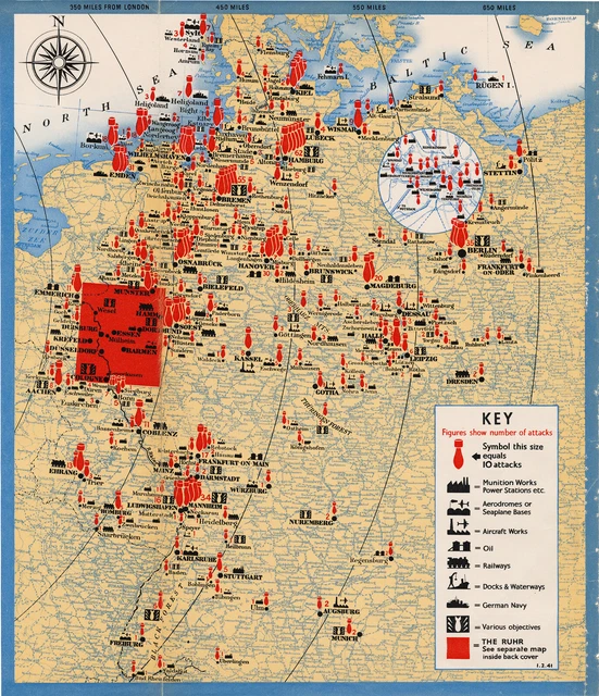 WW2 POSTER - World War 2 Map - WWII Air Offensive Against Germany 1941 ...