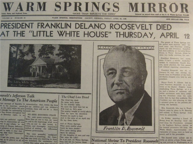 VINTAGE NEWSPAPER HEADLINE~WWII War 2 President Fdr Dies Little White ...