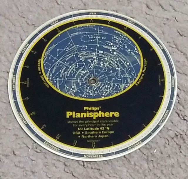 1984 PHILIPS' PLANISPHERE Constellation Finder Star Chart for Latitude ...
