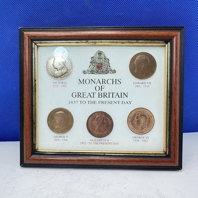 BRITISH MONARCHS FRAMED Coin Collection 1837-1952 Victoria to Elizabeth ...