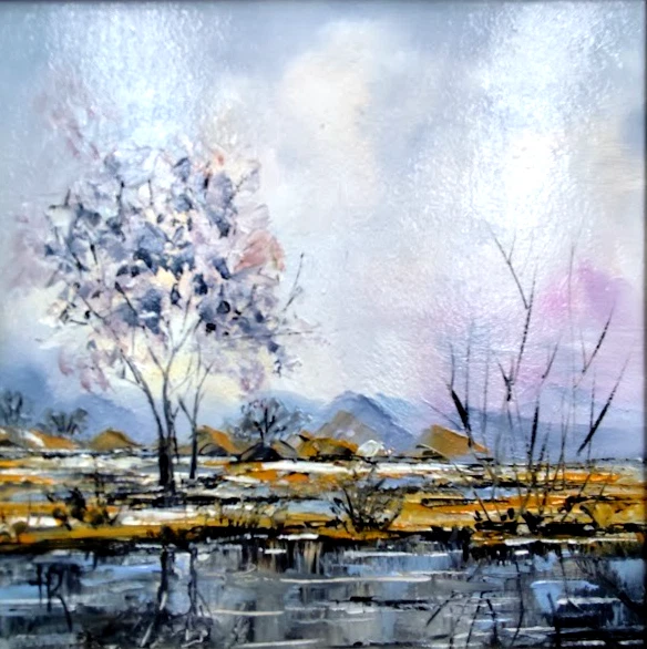 ORIGINAL OIL PAINTING Autumn Landscape 6x6in Framed Impasto Art Signed ...