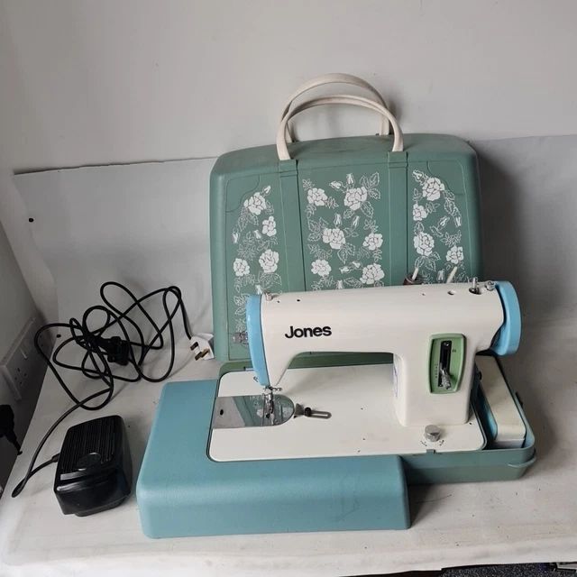 VINTAGE JONES SEWING MACHINE With Pedal, Case And Accessories - Working ...