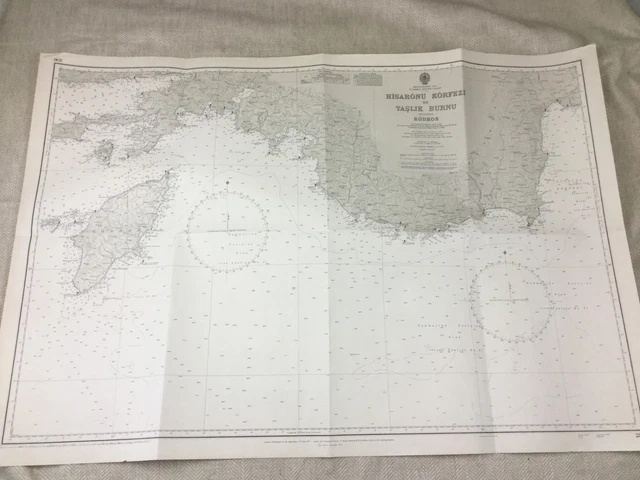 VINTAGE MILITARY MAP Royal Navy Admiralty Turkey Turkish Hisaronu ...