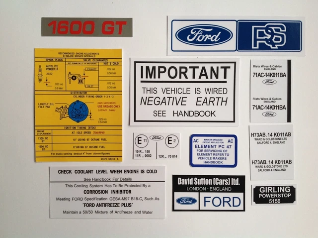 FORD ESCORT MK1 RS1600 AVO Mexico Under bonnet & wiring loom Decals ...