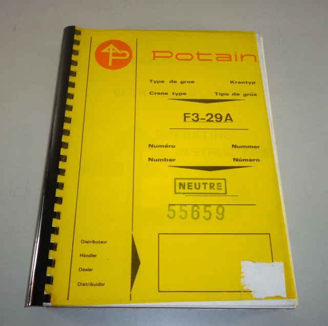 MODE D 'EM Ploi / Fonctionnement Instructions Potain F3 - 29 A Grue ...