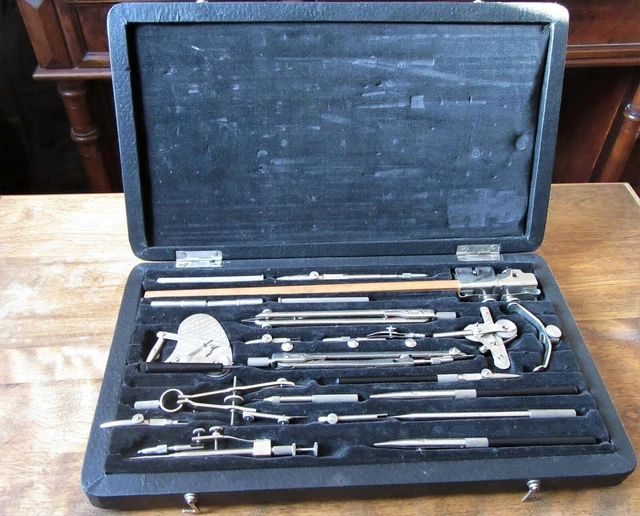 VINTAGE EUROPEAN DRAFTING Instrument Set in Leatherette Case $230.00 ...
