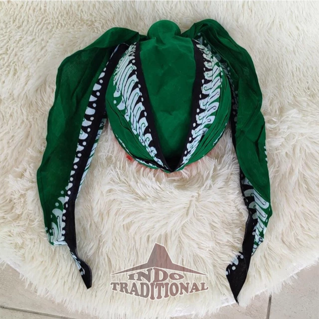 GREEN BATIK JAVANESE hat Folding Blangkon Sliwir Headgear Traditional ...