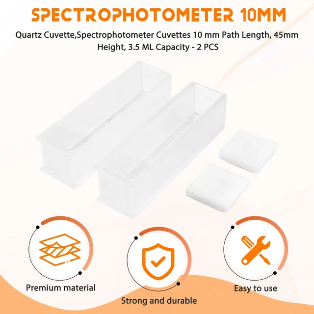 QUARTZ CUVETTE,SPECTROPHOTOMETER CUVETTES 10 mm Length, 45mm Height, 3. ...