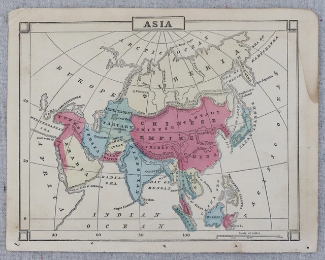 ANTIQUE 19TH CENTURY Hand Color Map Asia Middle East Indostan China ...