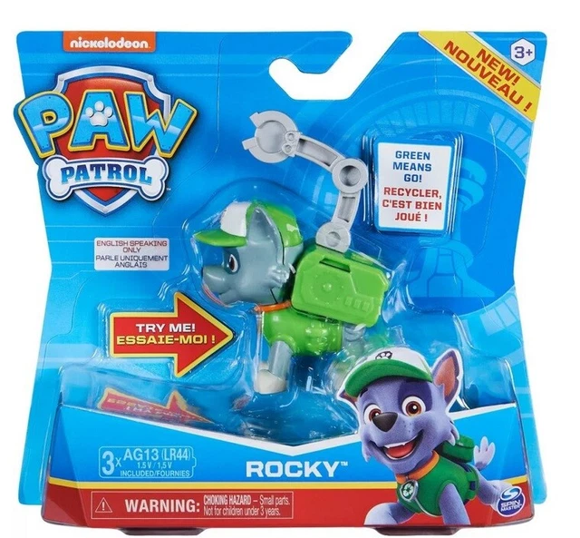 PAT PATROUILLE : Chien Rocky Avec Son Et Sac A Dos - Figurine Animaux ...