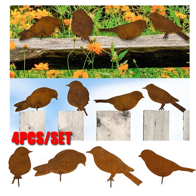 4X RUSTY METAL Birds Ornament Simulation Bird Art Sculpture Garden ...