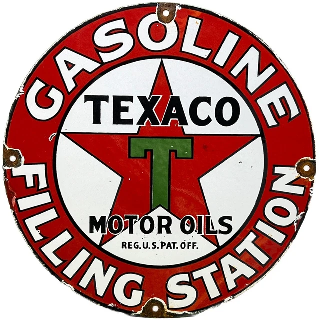 VINTAGE TEXACO MOTOR Oil Porcelain Sign Texas Gasoline Gas Station Pump ...