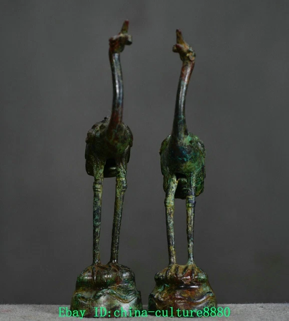 7 POUCES RARE bronze Han Feng Shui grue oiseau sculpture EUR 222,00 ...