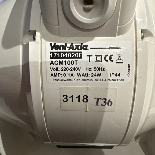 VENT AXIA ACM 100T In-Line Extractor Fan with Timer 17104020F Brand New ...