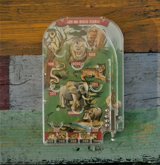 VINTAGE FLIPPER HARD Plastic Pinball Game Toy Manuel Wild Animals ...