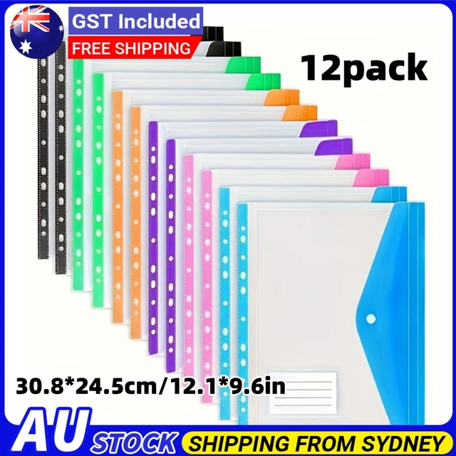 12PACK A4 PLASTIC File Folder, A4 Expandable Punched Pockets, Envelope ...
