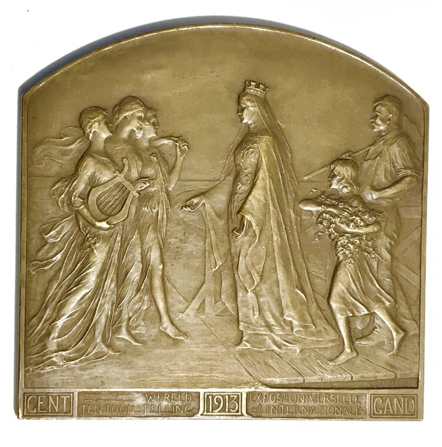 IMPORTANTE PLAQUE MEDAILLE bronze EXPOSITION UNIVERSELLE DE GAND 1913 DEVREESE EUR 84,00 ...