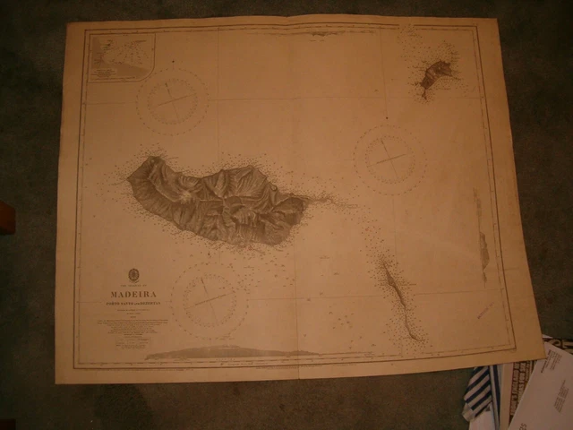 VINTAGE ADMIRALTY CHART 1831 THE ISLANDS OF MADEIRA, PORTO SANTO ETC ...