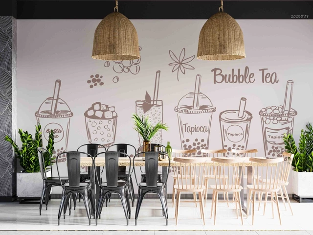 3D BUBBLE TEA Shop Background Wallpaper Wall Murals Removable Wallpaper ...