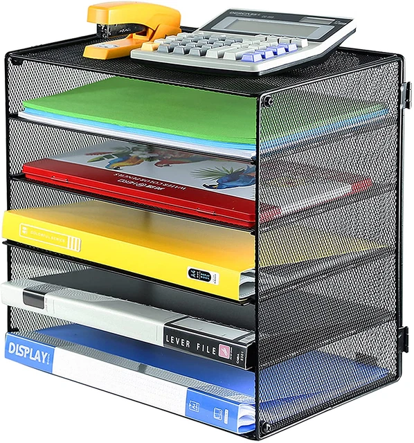 5-TIER DESKTOP METAL Mesh Desk File Organizer Document Holder Folder ...