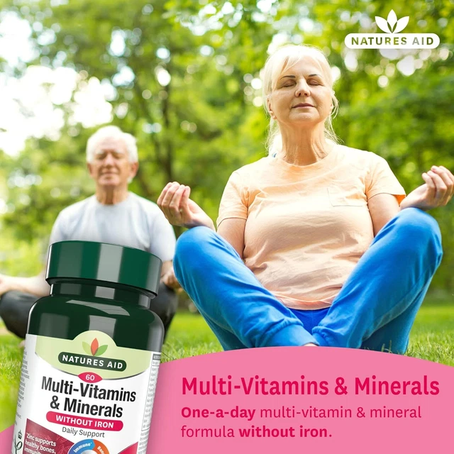 NATURES AID MULTI-VITAMINS and Minerals 60 Tablets (Without Iron, One-a ...