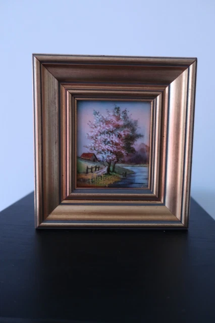 TABLEAU ÉMAUX DE limoges Sur Cuivre signé Restoueix - paysage EUR 20,00 ...