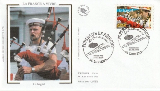 FDC 2004_ENVEL. 1ER jour_fdc_soie_Le bagad_Portraits de Régions. EUR 1,00 - PicClick FR