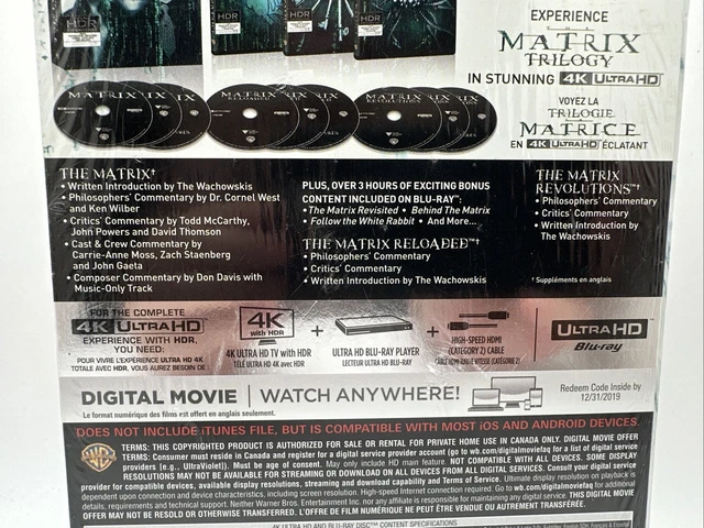 THE MATRIX TRILOGY (1999-2003) Ultra HD 4K Blu-ray Box Set Slipbox ...