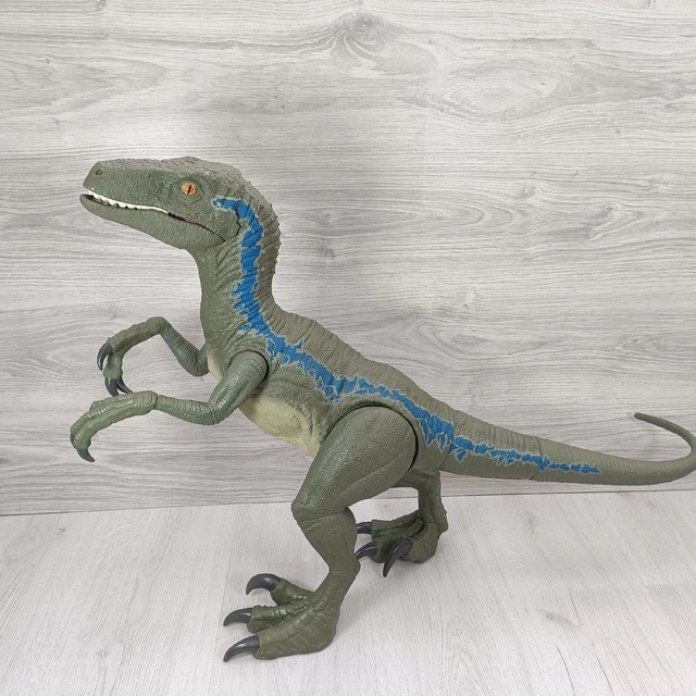 JURASSIC WORLD DINOSAUR Super Colossal Velociraptor Blue Figure Mattel ...