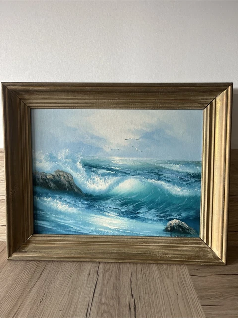 TABLEAU HUILE SUR toile signée H.Gailey, toile marine, mer par temps de tempête EUR 149,90 ...