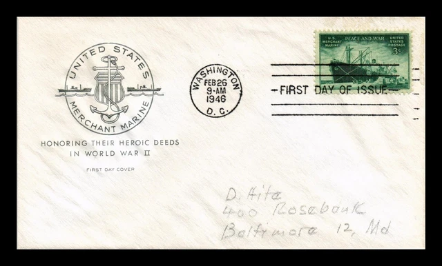 TIMBRES DR JIM Couverture Us Wwii Merchant Marine Fdc Scott 939 Hf ...