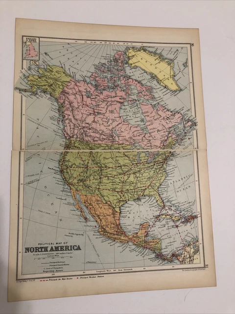 ANTIQUE 1930 MAP: Political North America Original Vintage Old Print 91 ...