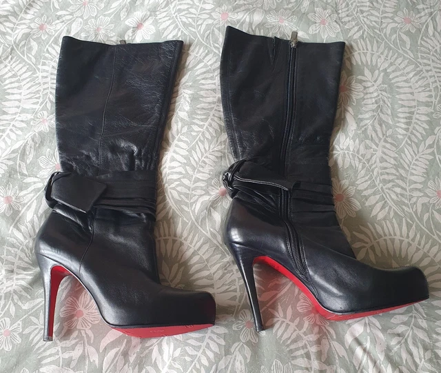 FAITH SOLO EL Dantes Dune Jimmy Choo Leather Knee Boots Red Soles Bow ...