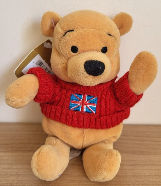 DISNEY WINNIE THE Pooh Flag Pooh Union Jack Jumper Plush/Beanie Toy £8. ...